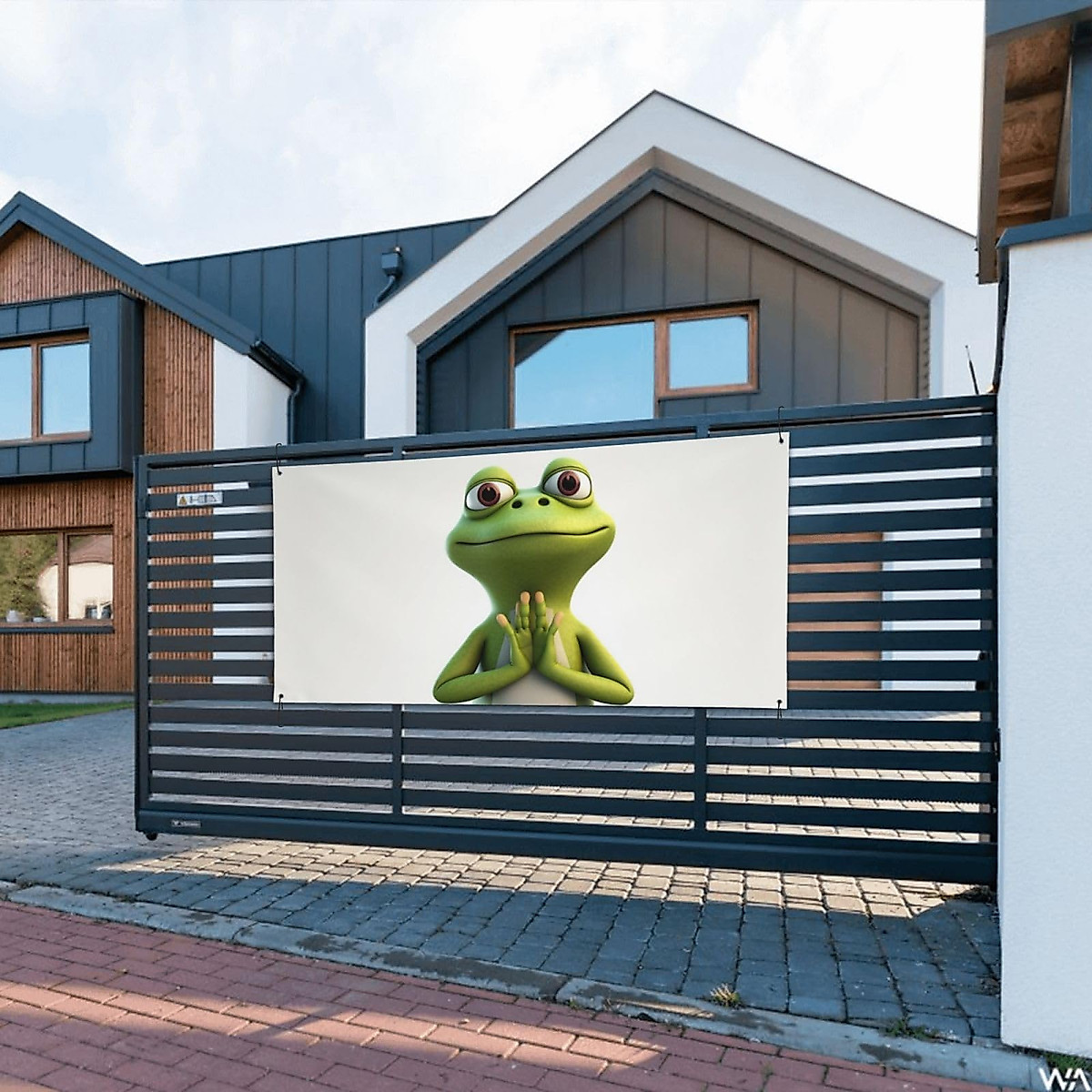 The funny frog doing yoga Printed Banners Personalized Party Banner Photo Text Background Banner Wall Banner for Halloween Party Home Decorations or Backdrops