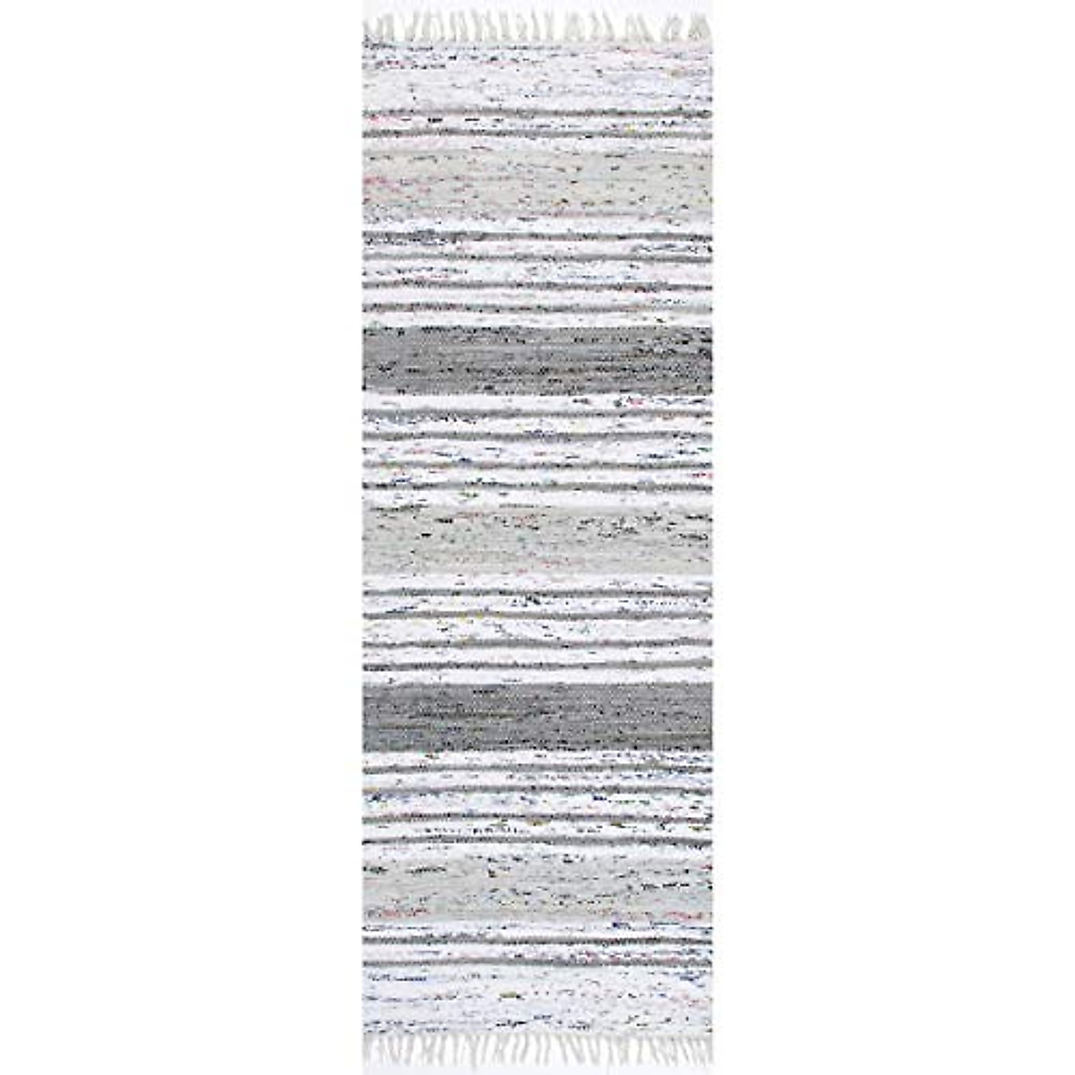 nuLOOM Regency Flatwoven Mottled Stripes with Tassels Runner Rug, 2' x 6', Grey