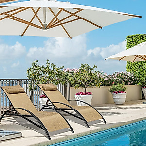 EROMMY All-Weather Textiline Recliner Chairs Set of 2 Outdoor Lounge Chairs with Adjustable Backrest (Arc Brown, Set of 2)