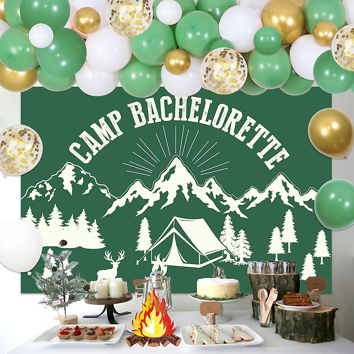 Camping Bachelorette Party Decorations, Retro Sage Green Balloon Garland Arch Kit Backdrop Sash, Camp Bridal Shower/Wedding/Engagement Party Decor Supplies