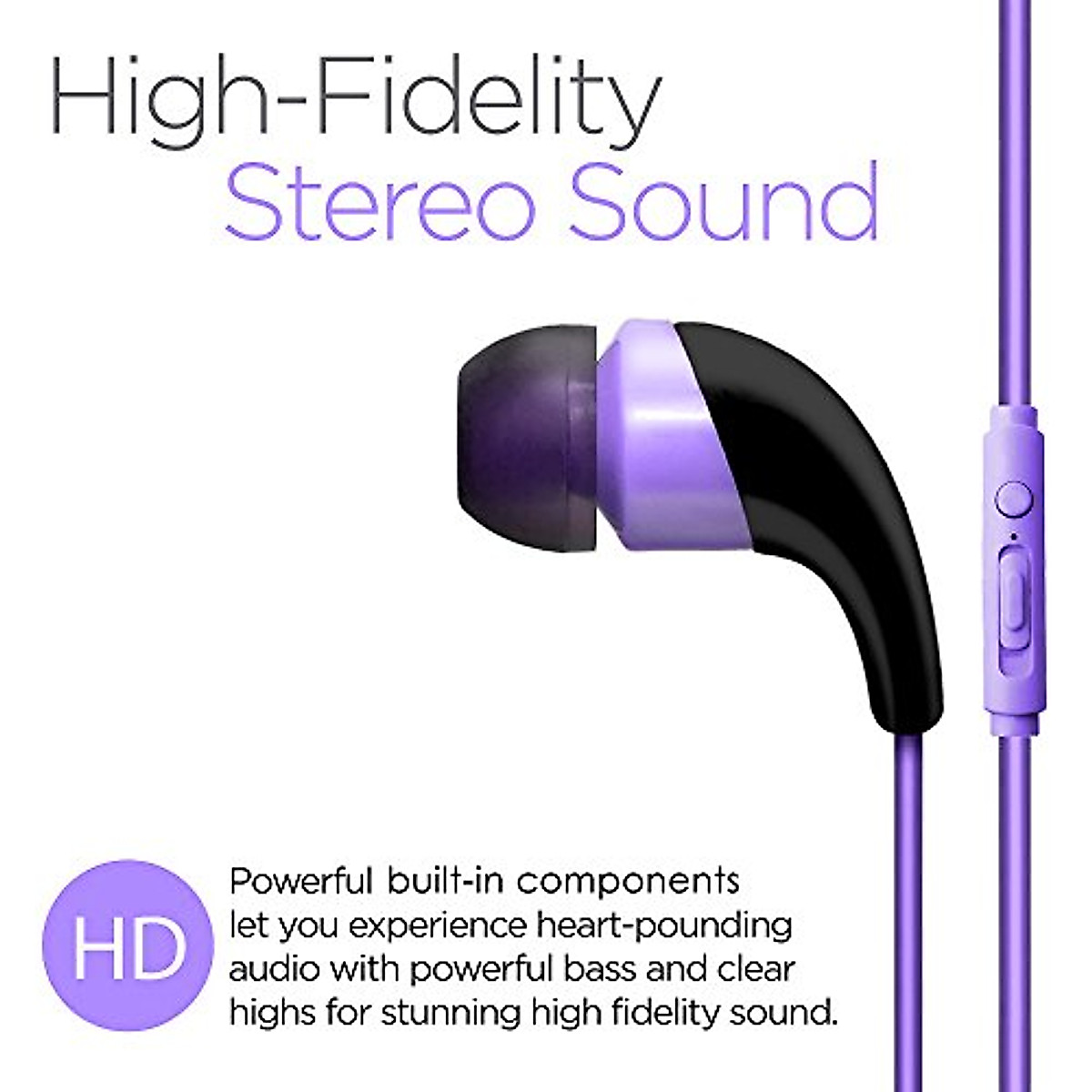 Universal Wired Earphones with Mic Stereo for iPhone, iPod, iPad, Samsung, Android Smartphone, Tablets, MP3 Players 3.5MM Jack (Purple)