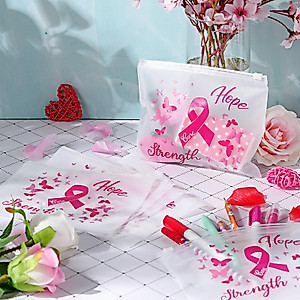 Silkfly 150 Pcs Breast Cancer Awareness Bulk Gifts Makeup Bags EVA Hope Cure Strength Cancer Survivor Gifts for Women Waterproof Portable Toiletry Bag Zipper for Public Charity Party Supplies