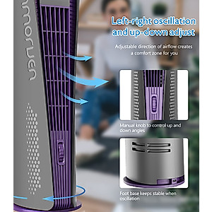 CONBOLA Bladeless Desk Fan, 16 Inch, Oscillating, LED Light, Timer, 10000mAh Battery Operated Rechargeable Fan, Gray