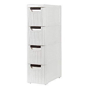 Dresser Storage Drawer Units Narrow Rolling Storage Cabinet Plastic 4-Drawer Storage Cart on Wheels,Standing Shelf Units for Bathroom Bedroom Office Kitchen Living Room (4-Drawer)