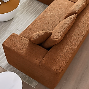 WILLIAMSPACE 104.3" Sponge Sectional Sofa Couch Floor Sofa for Living Room, Modern High Density Cloud Couch, Modular L-Shaped Sofa with Chaise Lounge for Small Space, Lamb Bouch Fabric (Orange)