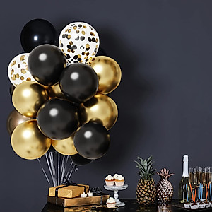 RUBFAC 101pcs Black and Gold Balloon Garland Arch Kit with Confetti Balloons for Graduation Birthday Party Decorations