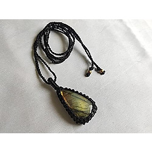 Natural Labradorite Macrame Pendant, Cord Wrapped Macrame Pendant, Bohemian Jewelry, Hand Wrapped Pendant
