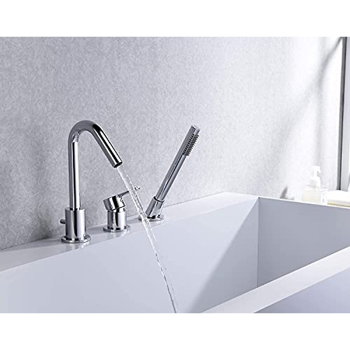 3 Hole Deck Mount Roman Tub Faucet with Hand Shower, Solid Brass Chrome Finish Valve Included