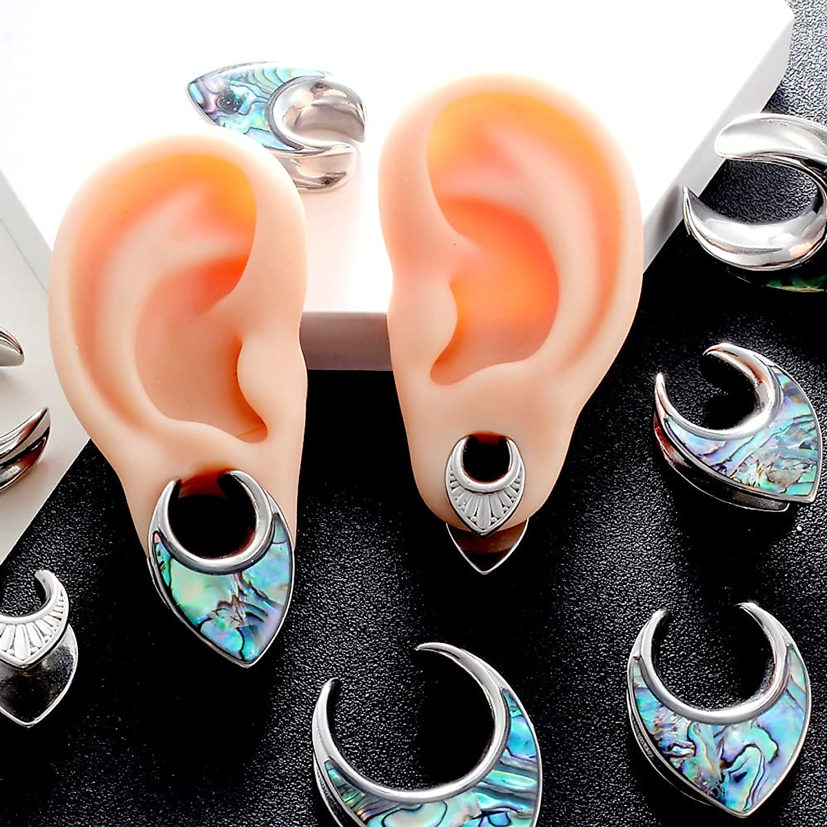 Casvort 2 PCS 14mm (9/16'') Hypoallergenic 316 Stainless Steel Silver Natural Conch Saddle Hangers Tunnels Reverse Saddle Gauges Piercing Body Jewelry