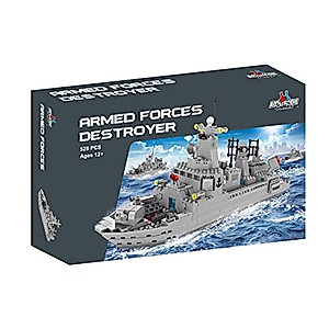 Apostrophe Games Navy Destroyer Building Block Set - 528 Pieces - Building Block Set for Kids and Adults - Compatible with All Building Bricks