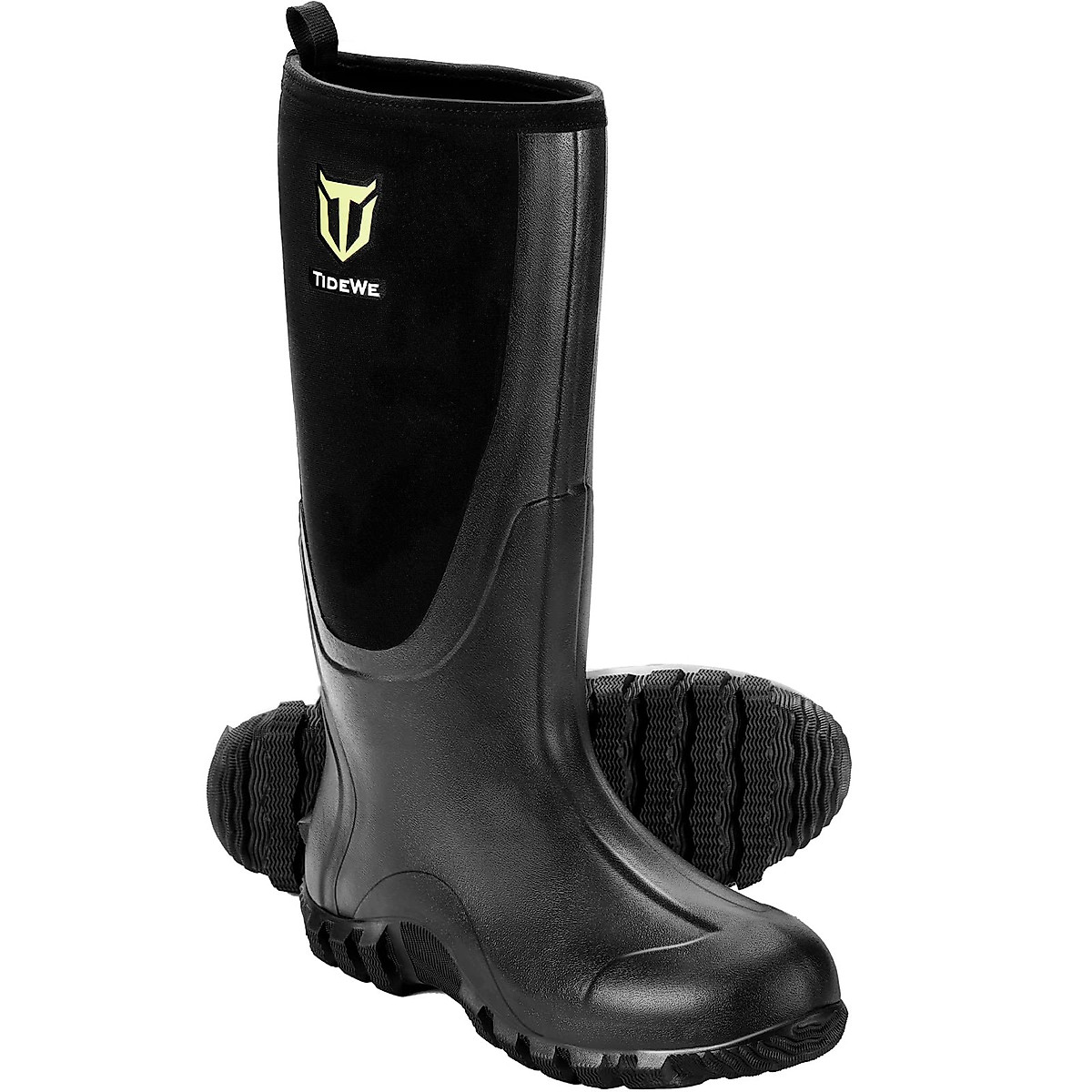 TIDEWE Rubber Boots for Men Multi-Season, Waterproof Rain Boots with Steel Shank, 6mm Neoprene Sturdy Rubber Outdoor Hunting Boots Size 11 (Black)