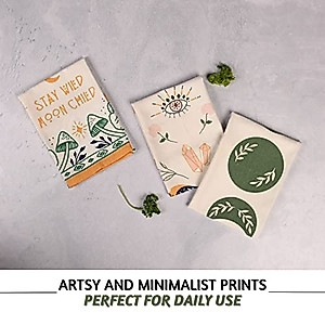 Folkulture Kitchen Towels or Dish Towels, 20" X 26" Modern Kitchen Hand Towels or Tea Towels from Daughter, Set of 3 Cotton Dishtowels and Dishcloth for Farmhouse Decor, Magical