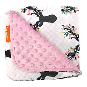 Dear Baby Gear Soft Floral Baby Blanket with Antlers - Newborn Girl Blanket - Warm Quilt and Infant Blankets - Toddler Blankets for Girls - Pink Cute Quilt- Light Pink 40x30 Inches
