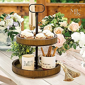 Tiered Tray Stand - 2 Tier Tray for Fruit, Cupcakes & More - Farmhouse Tiered Tray Decor Holder - 2 Tiered Tray Stand Farmhouse Tray - Wooden Trays for Decor - Two Tiered Serving Tray - Two Tier Tray