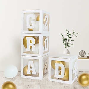 2024 Graduation Decorations Balloon Boxes - Graduation Party Decorations Class of 2024, 4pcs Balloons Box with GRAD, 2024,Perfect for High School College Kindergarten Graduation Celebration Party