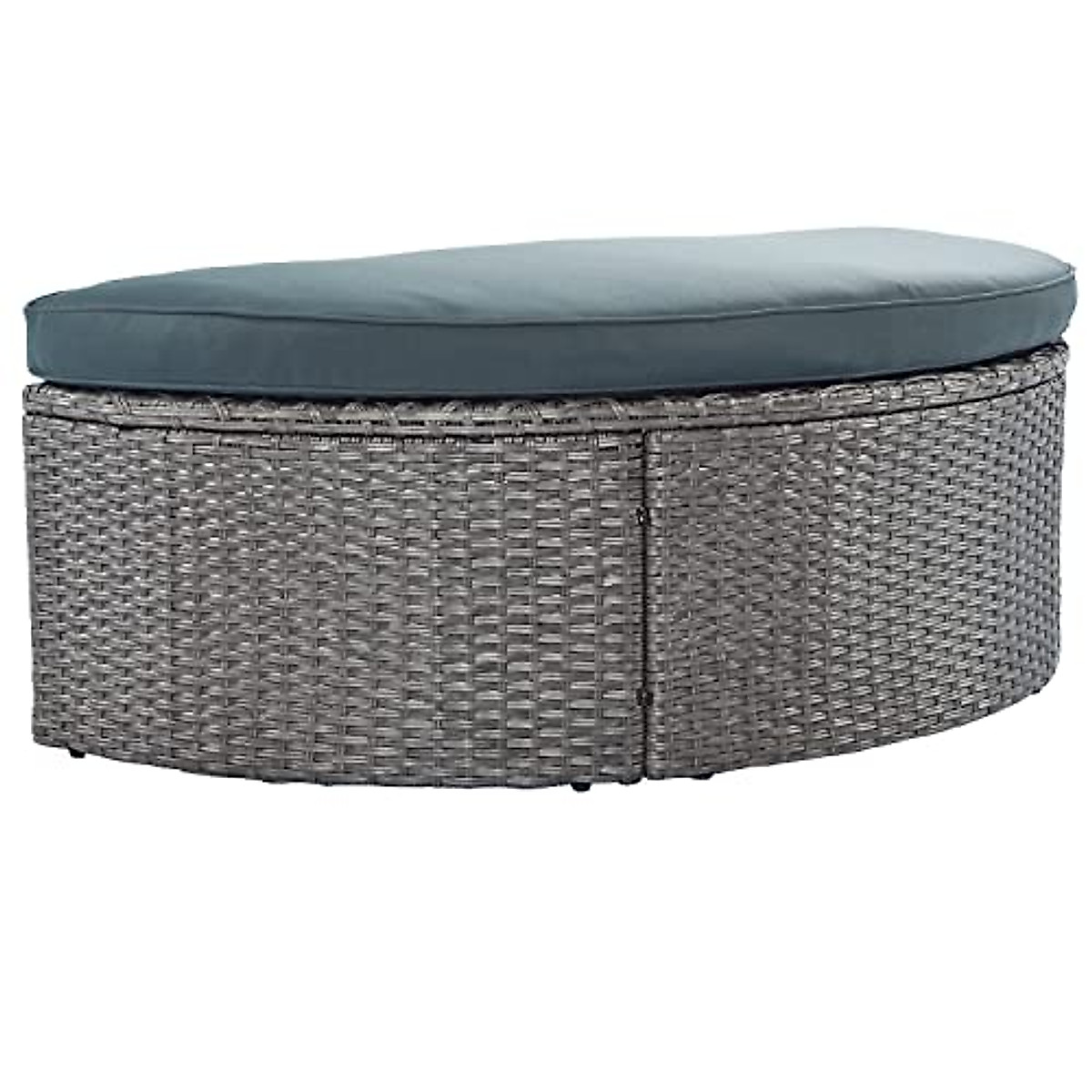 HHOK 2-Piece All-Weather PE Wicker Conversation Sofa, Outdoor Patio Half-Moon Sectional Furniture Set w/Side Table for Umbrella, Suitable for Poolside, Backyard Porch, Rattan+Gray Cushion