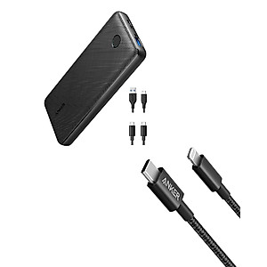 Anker New Nylon USB-C to Lightning Charging Cord (1ft, Black) 525 Power Bank (PowerCore 20K) for iPhone 13 13 Pro 12 Pro Max 12 11 X XS XR 8 Plus, AirPods Pro and More
