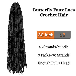 Osuntress Handmade Butterfly Locs Crochet Hair 30 Inch 7 Packs Long Light Weight Distressed Butterfly Faux Locs 1B(Natural Black)