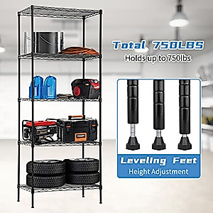 BLKMTY 5-Tier Wire Shelving Unit Metal Storage Shelf 24"x14"x60" Heavy Duty Metal Storage Rack Sturdy Wire Rack for Kitchen Bathroom Garage Shelf Pantry Organization Utility Shelves, Black