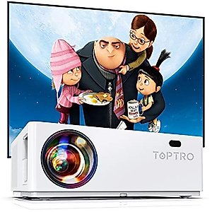 Projector, TOPTRO 5G WiFi Bluetooth Projector, Full HD Native 1080P Projector, Outdoor Projector 4K Support 4P/4D Keystone, Zoom, 300" Display, PPT, for Home Theater and Small Office Use White