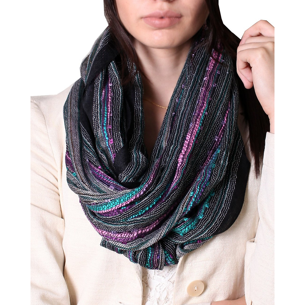 Anika Dali Women's Shimmer Sparkle Infinity Scarf- Festival Boho Bliss Fashion Scarf (Bejeweled Black)