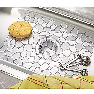 mDesign Adjustable Kitchen Sink Dish Drying Mat/Grid - Soft Plastic Sink Protector - Cushions Sinks, Stemware, Glasses, Dishes - Quick Draining Pebble Design - Small, 12.4" Long - 2 Pack - Clear