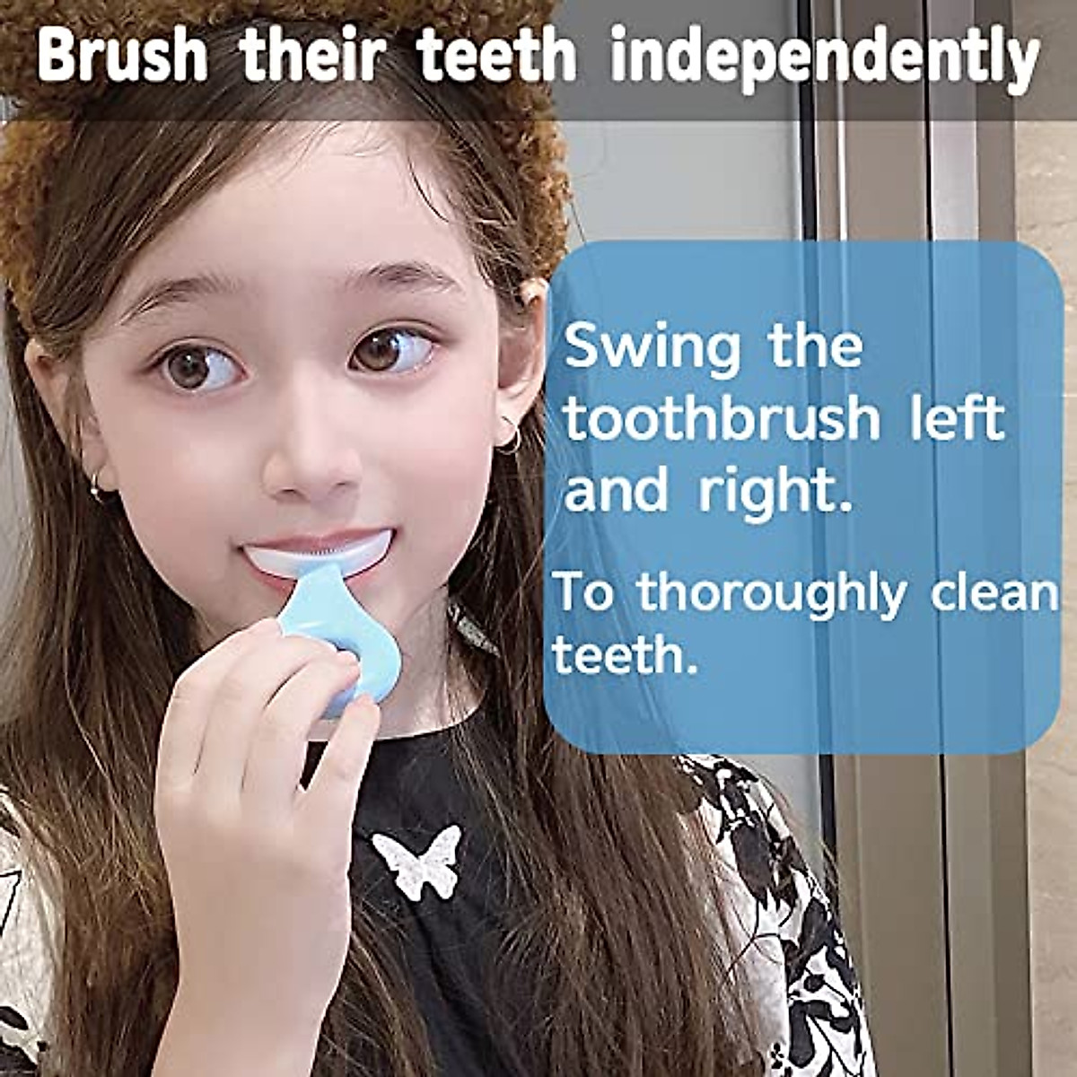 soobei Kids U-Shaped Toothbrush,Food Grade Soft Silicone Brush Head, 360° Oral Teeth Cleaning Design for Toddlers and Children(2-6Ages,Blue)