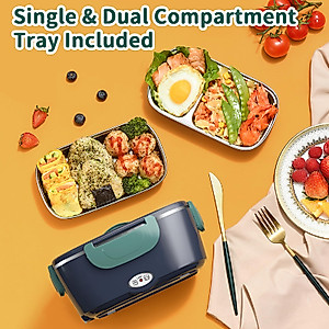 IFENROL Electric Heated Lunch Box 100W - 3-IN-1 Fast Heating Lunch Boxes Portable for Adults, 12V/24V/110V with 2 Pack Containers (Single & Compartment) for Car Truck Office (3 Times Faster)