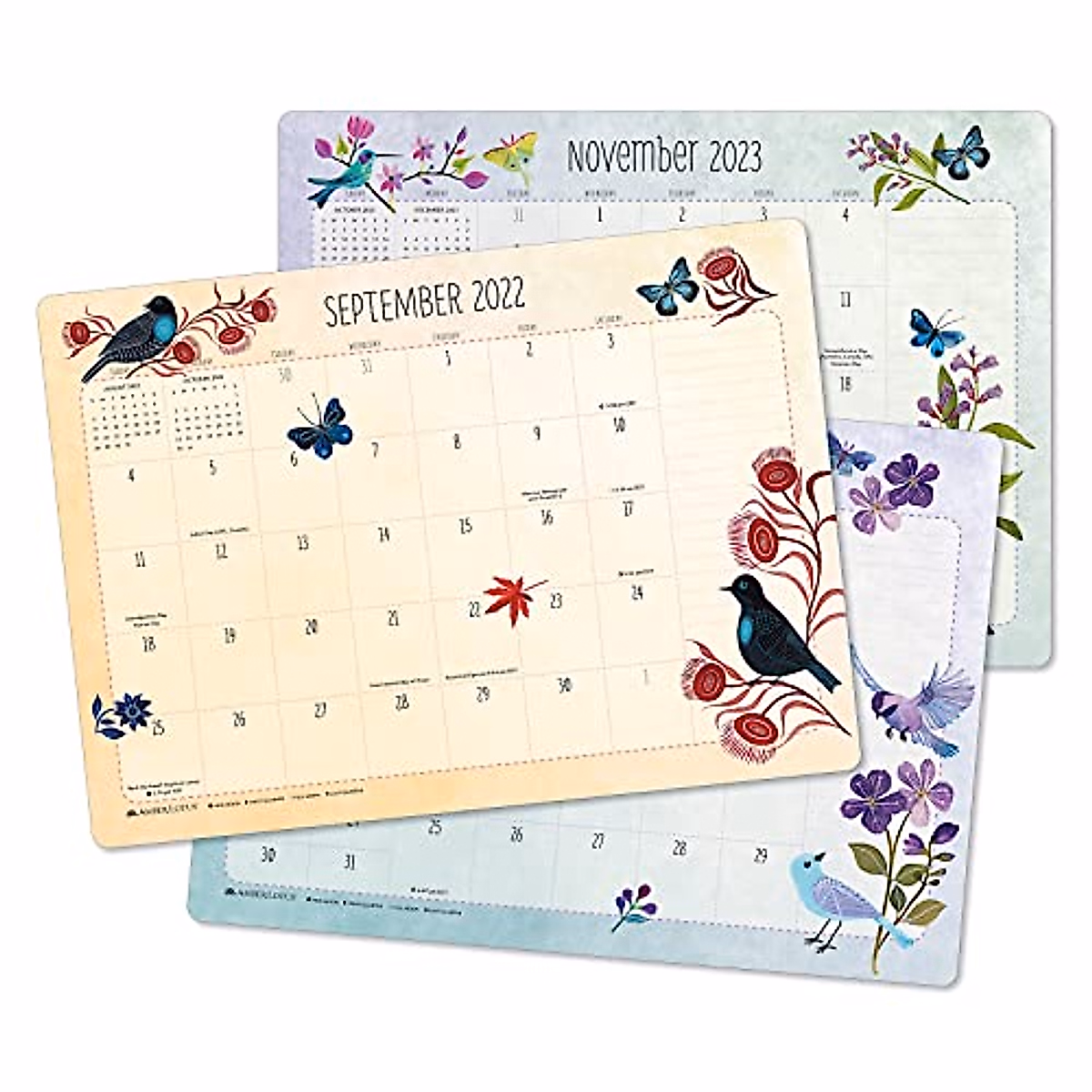 Geninne Zlatkis 2022 - 2023 Desk Pad Monthly Calendar (17-Month Aug 2022 - Dec 2023, 18.75" x 13.5"): Feathered Friends