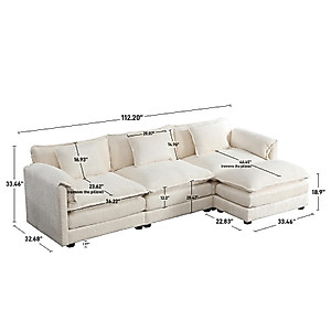 OUYESSIR Oversized Sectional Sofa Cloud Couch for Living Room, 112" Chenille Modern Upholstery L Shape Sofa, Comfy Boucle Modular Sleeper Sofa with Ottoman & Memory Foam,White