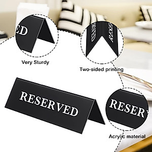 6 Pieces Plastic Reserved Table Sign Table Tent Wedding Guest Reservation Seat Sign for Restaurant Wedding Chairs(7.9 x 2.7 Inches,White Words Black Background)