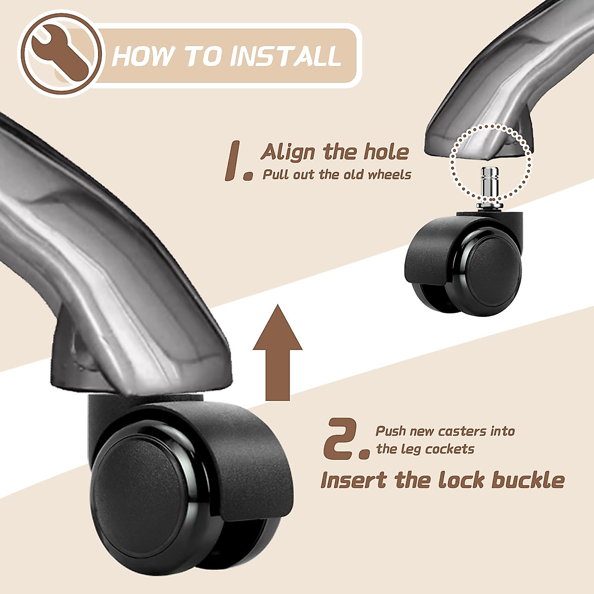 Office Chair Wheels 2 Inch Chair Wheels 5PCS Wheels for Office Chair Office Chair Caster Wheels Replacement Floor Protecting Smooth Rolling Heavy Duty Computer Gaming Desk Universal Fit Standard Size