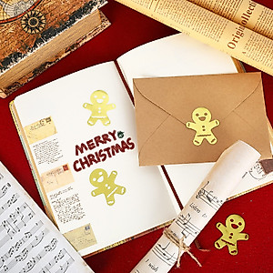 Whaline 500Pcs Christmas Foil Gold Stickers Gingerbread Man Self-Adhesive Large Stickers Christmas Gold Envelope Sealing Stickers for Xmas Party Gift Bag Wedding Invitations Greeting Cards Craft
