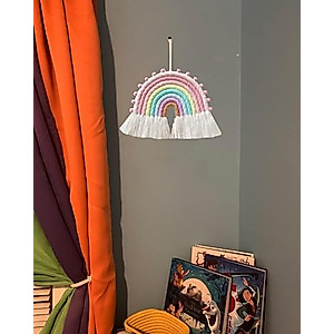 Large Macrame Rainbow Wall Hanging Decor Pom Pom Garland Rainbow Decor for Kids Room Girls Bedroom Baby Shower Nursery Decorations