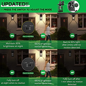 2 Packs Motion Sensor Wall Lights, Dusk to Dawn Outdoor Lighting, LED Exterior Lantern Fixtures Sconce, Anti-Rust Porch Light Fixtures, Mount for Garage, Doorway, 100% Aluminum, Waterproof