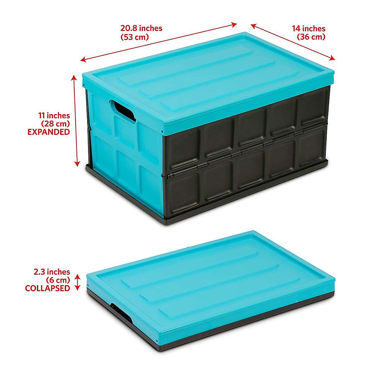 Glad Collapsible Storage Bin with Lid - 48L Foldable Plastic Box for Garage, Car Trunk, and Organization - Stackable Lidded Container with Handles, Turquoise