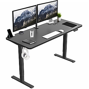 VIVO Electric Height Adjustable 60 x 24 inch Memory Stand Up Desk, Black Solid One-Piece Table Top, Black Frame, Standing Workstation with Preset Controller, DESK-KIT-1B6B