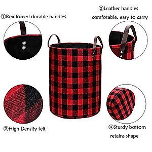 Collapsible Medium Laundry Storage Basket Clothes, Towels, Toys Storage Bin Shelves Organization Decorative Home Organizer, Buffalo Check, Red Black Grid