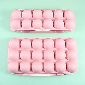 DOITOOL 2PCS Plastic Egg Holder for Refrigerator Deviled Egg Tray with Lid,Kitchen Shockproof Plastic Egg Storage Container for Fridge (Pink)