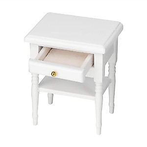 Nightstand Cabinet Model, Lightweight Non-Toxic Fashionable Appearance White Nightstand Model with Drawer for Dolls Bedroom