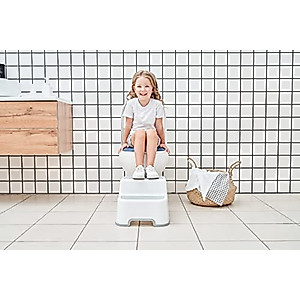UNCLE WU Kid-Friendly Step Stool - Lightweight and Easy to Clean - Bathroom Safety Sturdy Bottom as Toilet Stool/Dual Height & Wide Two Step Stool for Toddler/Adult (Gray White) 2 Pack