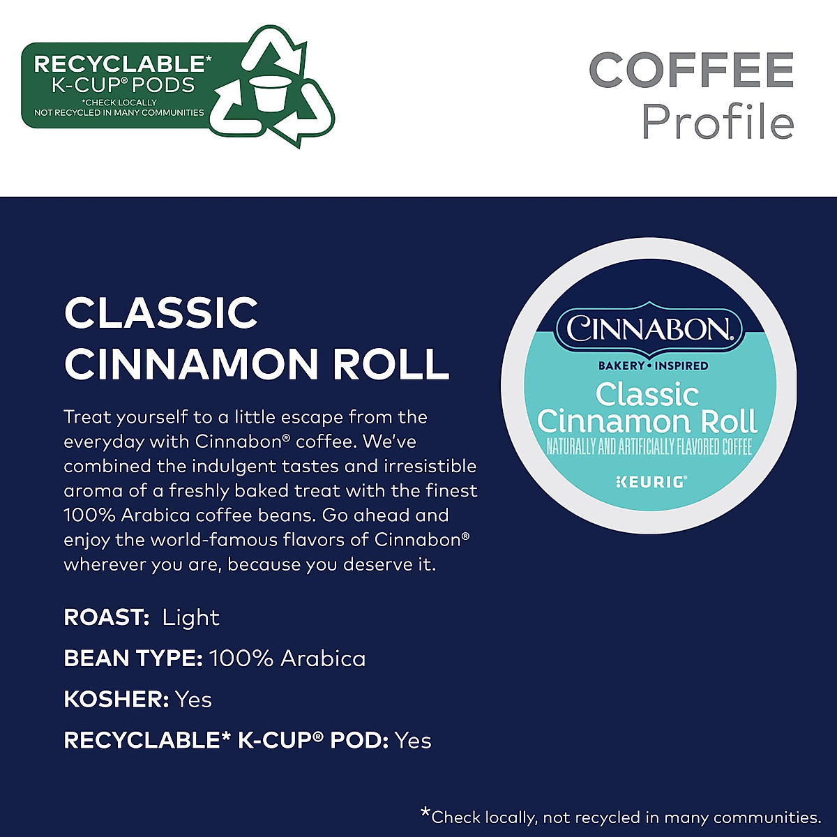 Cinnabon Classic Cinnamon Roll, Single-Serve Keurig K-Cup Pods, Flavored Coffee, 12 Count (Pack of 6)