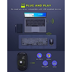 Backlit Wireless Keyboard and Mouse Combo, seenda Rechargeable 2.4G USB Cordless Illuminated Keyboard & Mouse, Ultra Slim Full Size Computer Keyboard and Mouse for Windows 7/8/10 Laptop Desktop PC