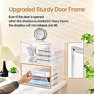 Amllas 8 Pack Shoe Boxes Clear Plastic Stackable, Large Shoe Storage Organizer with Lids,Drop Side Shoe Containers for Entryway,Sneaker Storage Fit up to US Size 13 for Men/Women(13’’x 10.6”x 8.3”)