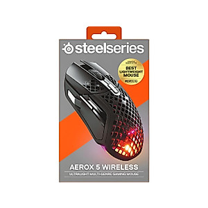 SteelSeries Aerox 5 Wireless - Holey RGB Gaming Mouse - Ultra-lightweight Water Resistant Design - 9 Buttons – Bluetooth/2.4 GHz - 18K DPI TrueMove Air Optical Sensor