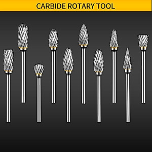 Carbide Burr Set Compatible with Dremel Rotary Tool 10Pcs Die Grinder Bits Rotary File Rasp with 1/8" Shank Tool Accessories for Attachments Cutting Burrs Metal Grinding Engraving Porting Double Cut
