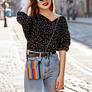 xigua Colorful Ethnic Mexican Stripes Crossbody Phone Purse Small Mini shoulder Bag Cell Phone Pouch Leather Wallet Best Gift for Valentines Day,Anniversary,Birthdays