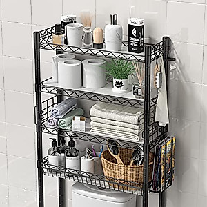 Hodonas Over Toilet Bathroom Organizer, 4-Tier Over The Toilet Storage Shelf Adjustable Bathroom Shelves Over Toilet, Above Toilet Storage Rack Stable Freestanding Bathroom Space Saver, Black