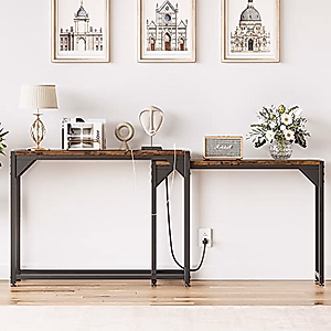 IDEALHOUSE Console Table, Sofa Tables Narrow Long Entryway Table, 79” Industrial Console Table with Outlet, Behind Couch Table for Living Room, Hallway, Foyer, Rustic Brown (Brown)