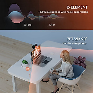 NUROUM 2K Webcam with Microphone, 1080P/60fps, 1440P/30fps, Dual Microphone with Privacy Cover, Wide-Angle USB FHD Web Computer Camera, Plug and Play, for Zoom/Skype/Teams/Webex